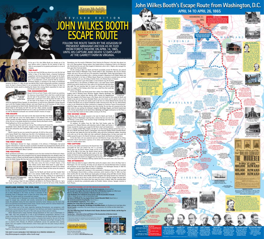 JOHN WILKES BOOTH ESCAPE ROUTE Map by Kieran McAuliffe History Maps ...