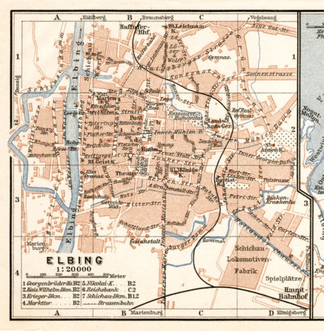 Elblag (Elbing) city Map, 1911 by Waldin | Avenza Maps