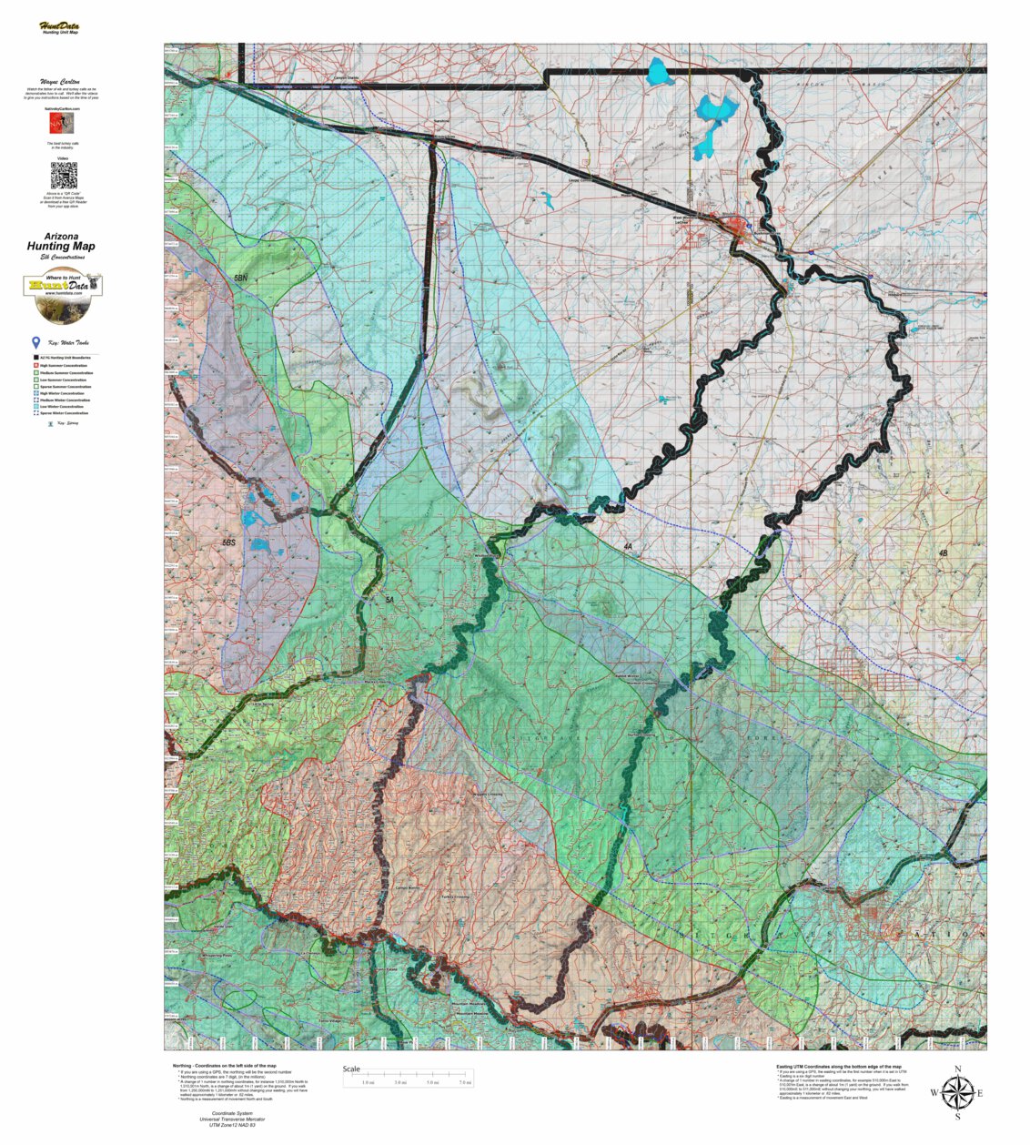 HuntData Arizona Elk Hunt Unit 4A Game Concentration Map by HuntData LLC | Avenza Maps