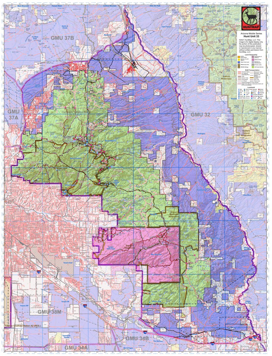 Arizona HuntMap GMU 33 Map by HuntMap, LLC | Avenza Maps
