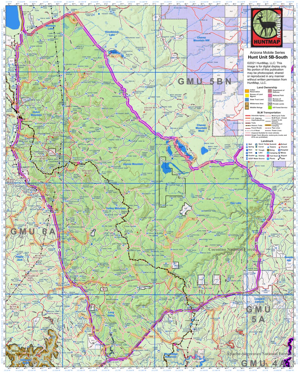 Arizona HuntMap GMU 5B South Map by HuntMap, LLC | Avenza Maps