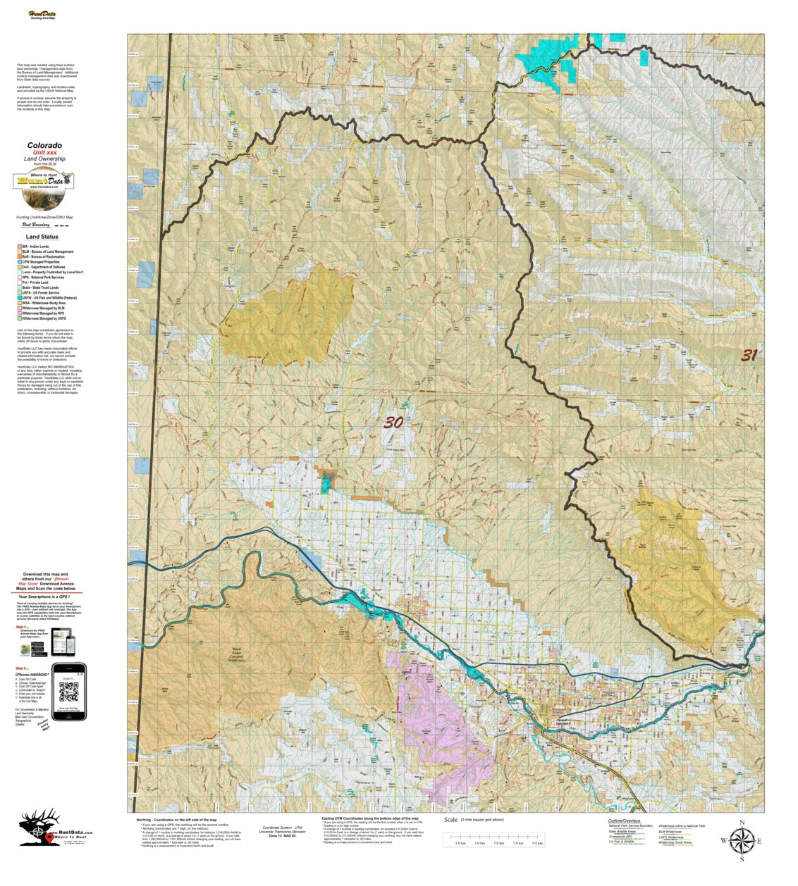 Co Unit 30 Land Ownership Map by Colorado HuntData LLC | Avenza Maps