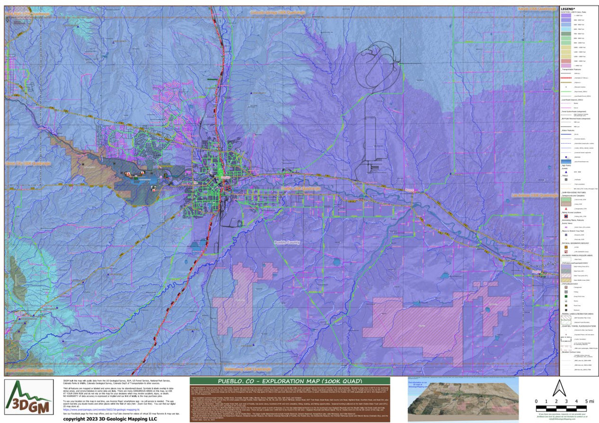 Pueblo, CO 100K Exploration Map for Recreation by 3D Geologic Mapping LLC | Avenza Maps