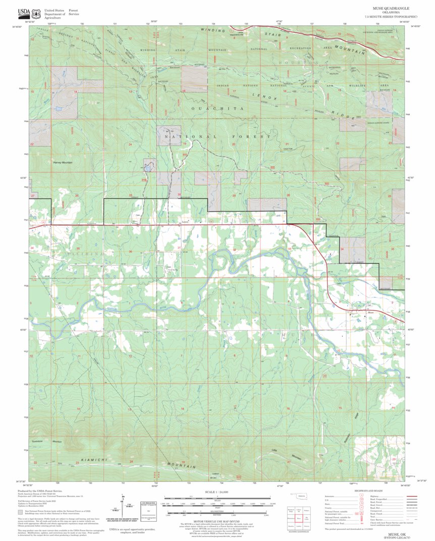 Muse, OK FSTopo Legacy Map by US Forest Service - Topo | Avenza Maps