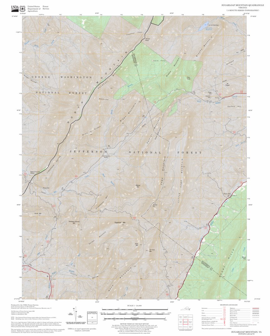 Sugarloaf Mountain, VA FSTopo Legacy Map by US Forest Service - Topo ...