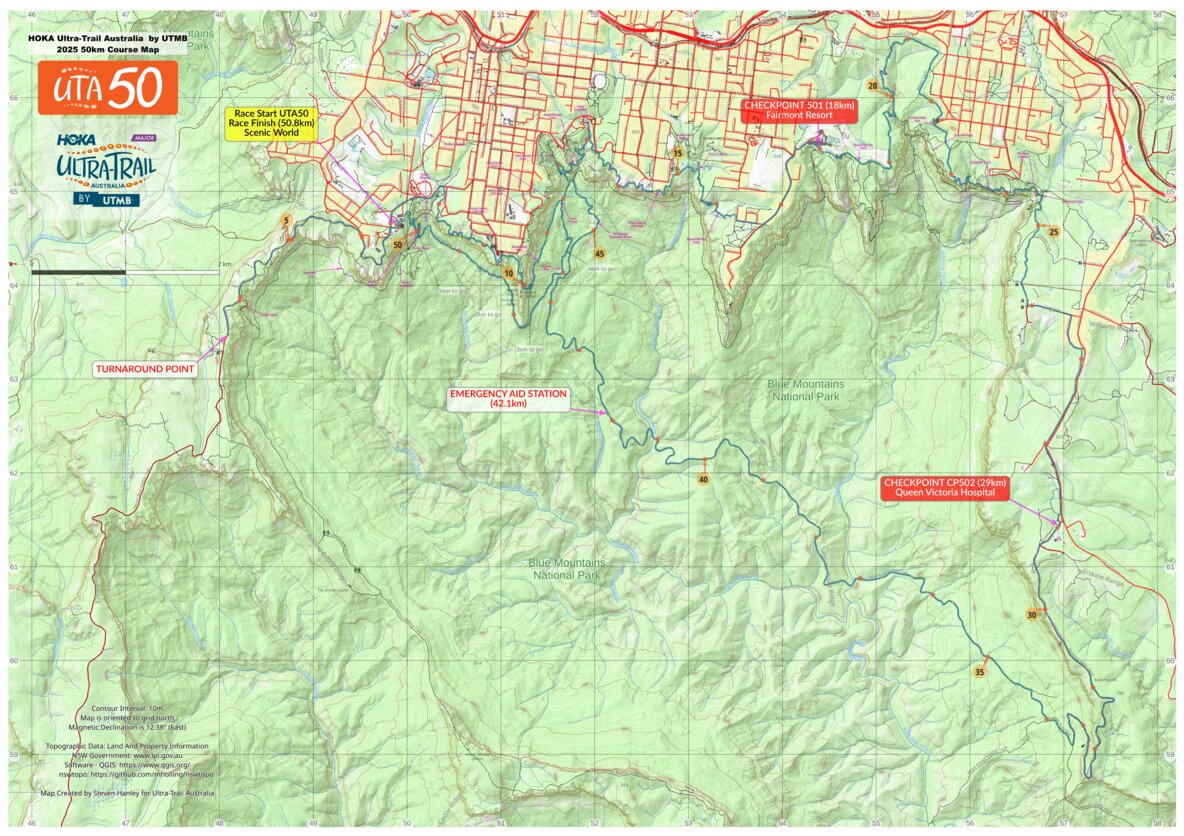 HOKA Ultra-Trail Australia by UTMB 50km 2025 Map by Bender Maps | Avenza Maps