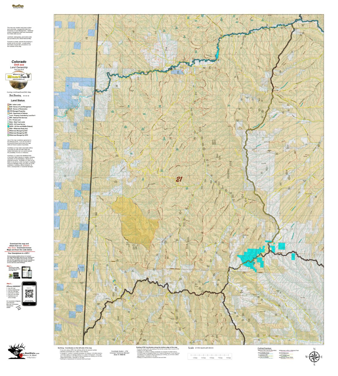 Co Unit 21 Land Ownership Map by Colorado HuntData LLC | Avenza Maps