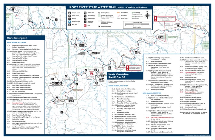 Root River State Water Trail 1 from Chatfield to Rushford, MNDNR Map by Minnesota Department of ...