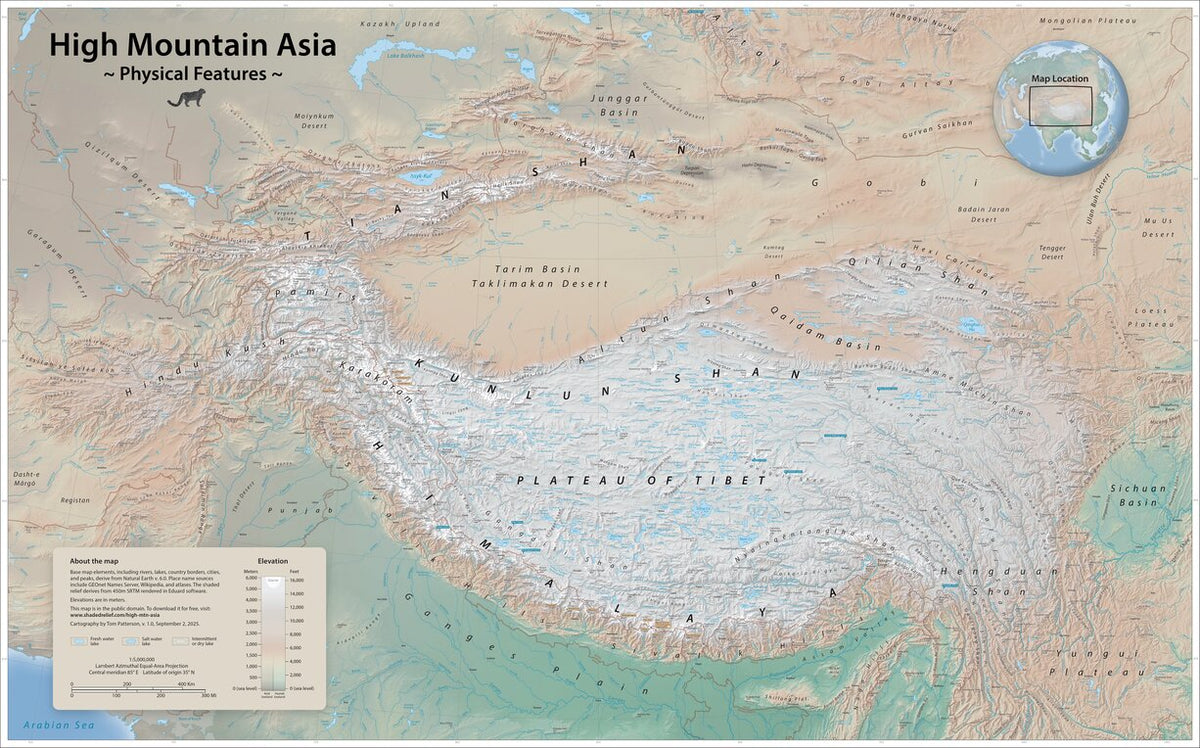 High Mountain Asia Map by ShadedRelief.com | Avenza Maps