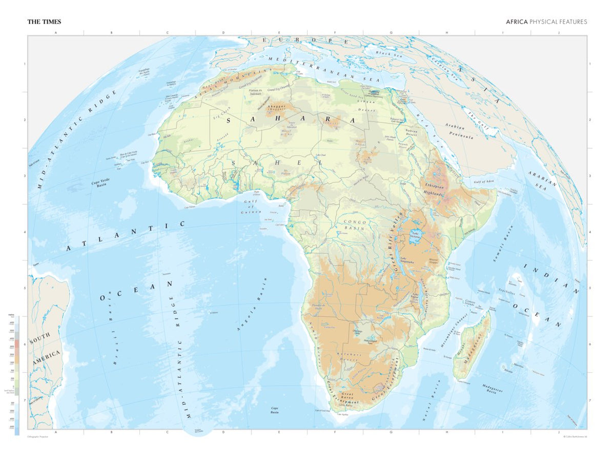 The Times Map of Africa (Physical Features) by Times Maps | Avenza Maps