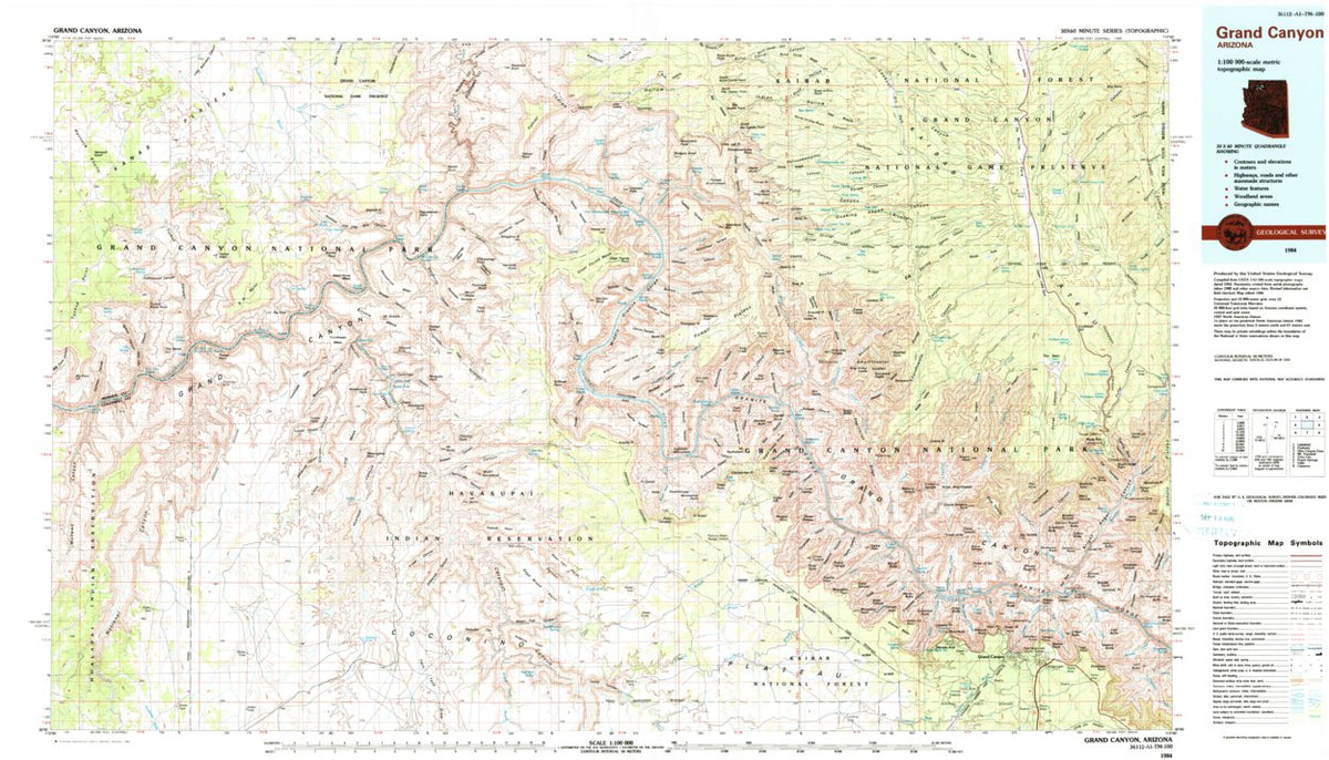 Grand Canyon, AZ (1984, 100000-Scale) Map by United States Geological ...