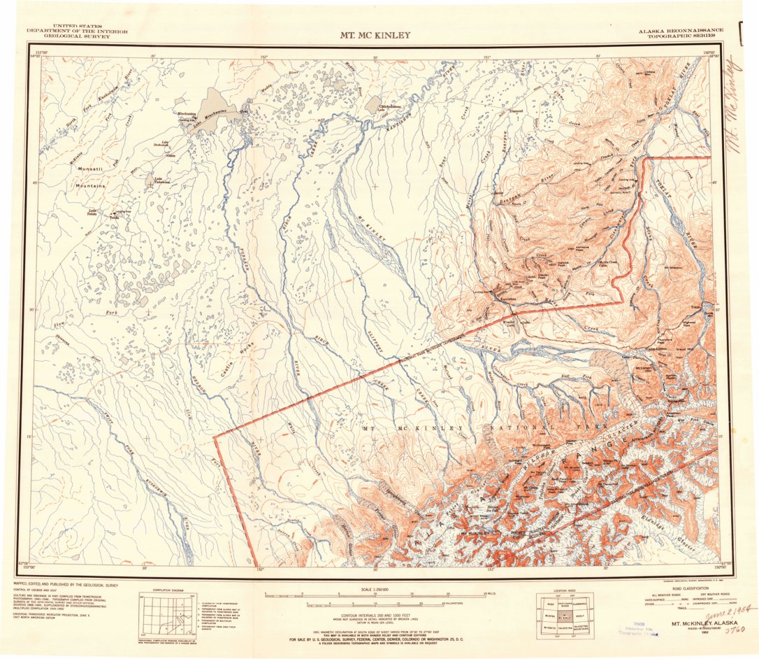 Mount Mckinley, AK (1952, 250000-Scale) Map by United States Geological ...