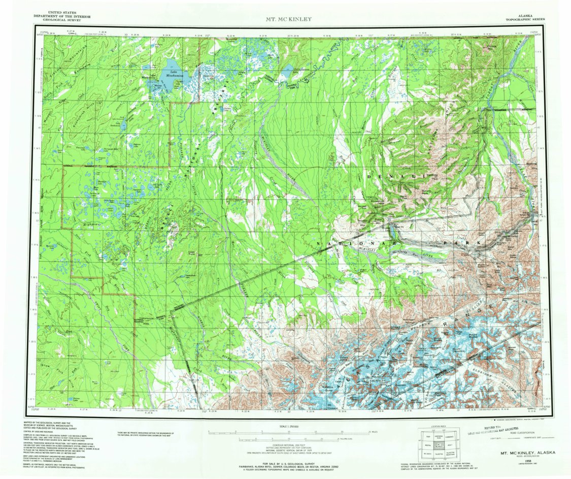 Mount Mckinley, AK (1958, 250000-Scale) Map by United States Geological ...