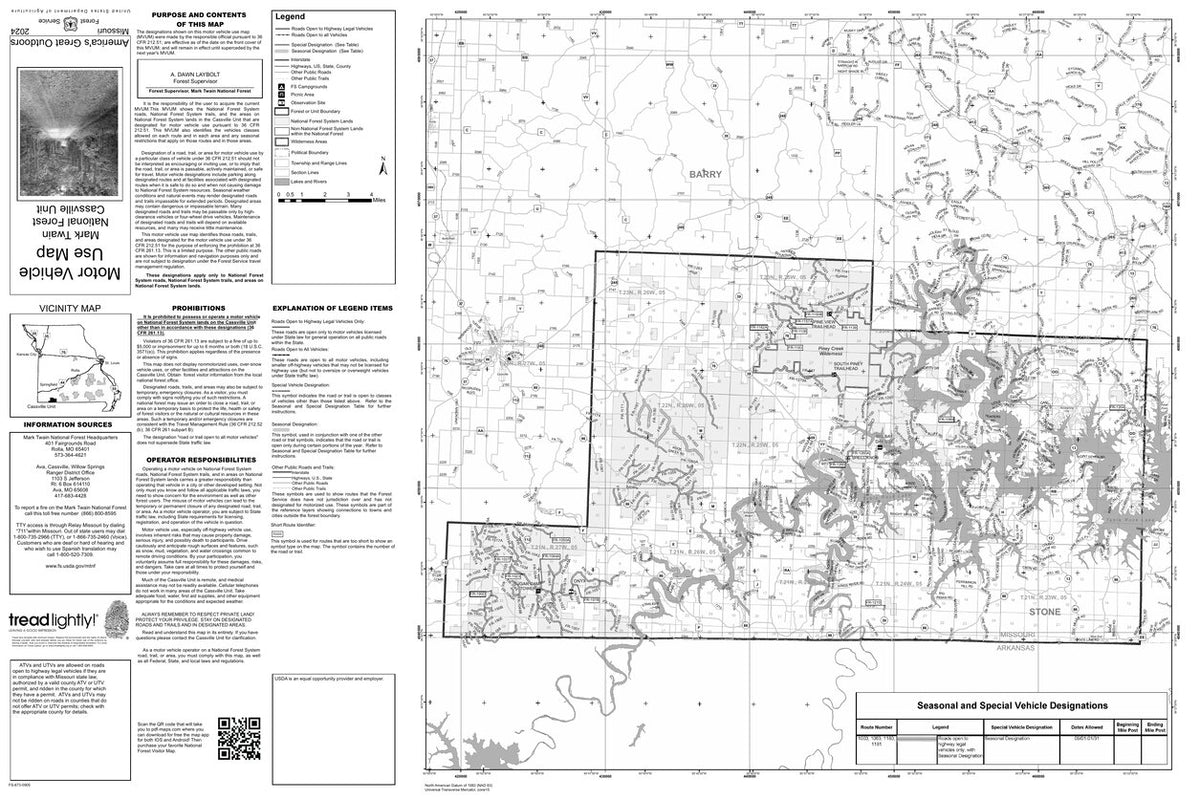 Mark Twain NF MVUM Cassville Map by US Forest Service R9 | Avenza Maps