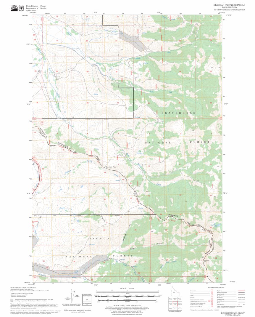 Deadman Pass Id Mt Fstopo Legacy Map By Us Forest Service Topo