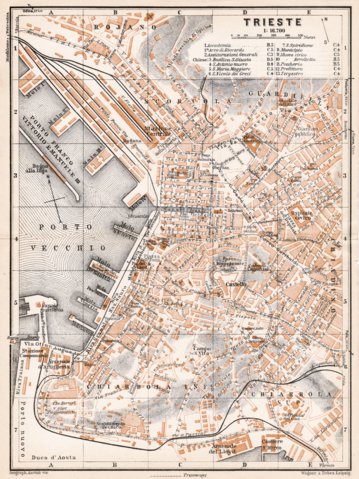 Triest (Trieste) city Map, 1929 by Waldin | Avenza Maps