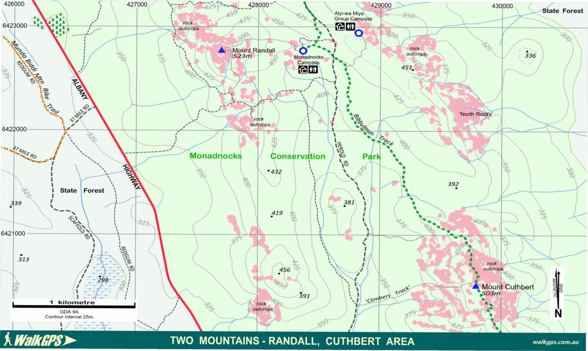 WalkGPS - Two Mountains - Mounts Randall and Cuthbert Walk Area - Darling Range Map by WalkGPS ...