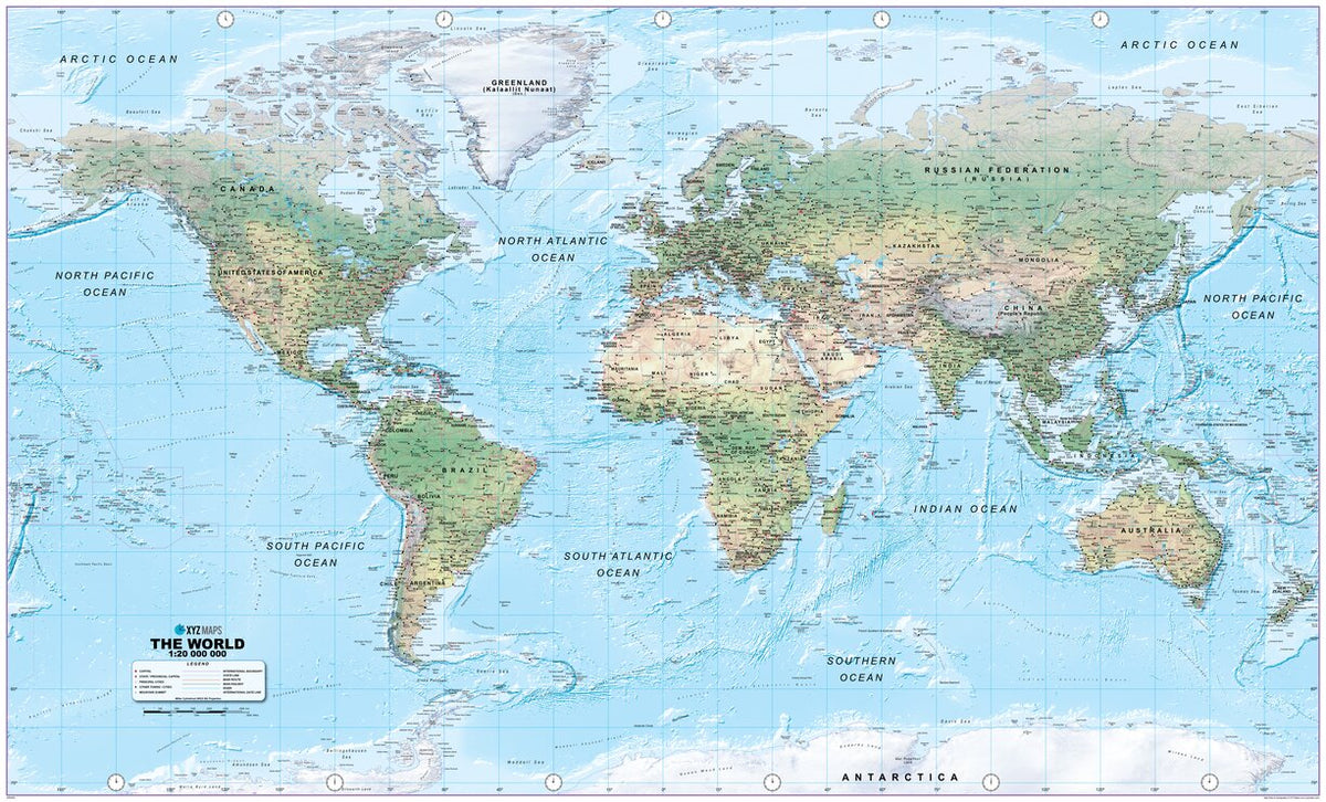 XYZ Huge World Physical iMap 1:20m Scale - 2025 Map by XYZ Maps | Avenza Maps