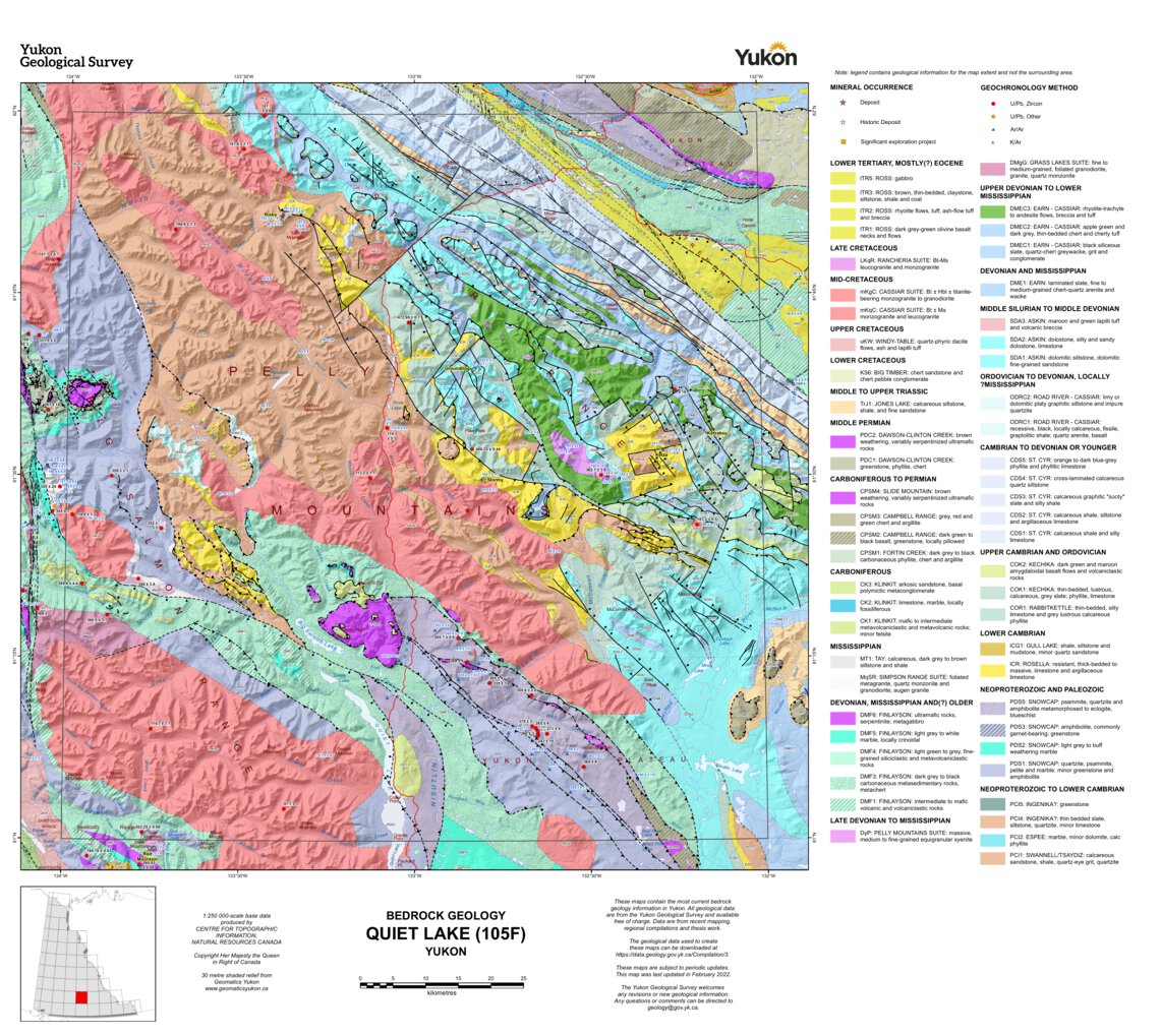 105F, Quiet Lake: Yukon Bedrock Geology Map by Yukon Geological Survey | Avenza Maps