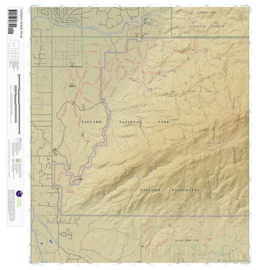 Tanque Verde Peak, Arizona 7.5 Minute Topographic Map - Color Hillshade by Apogee Mapping, Inc ...