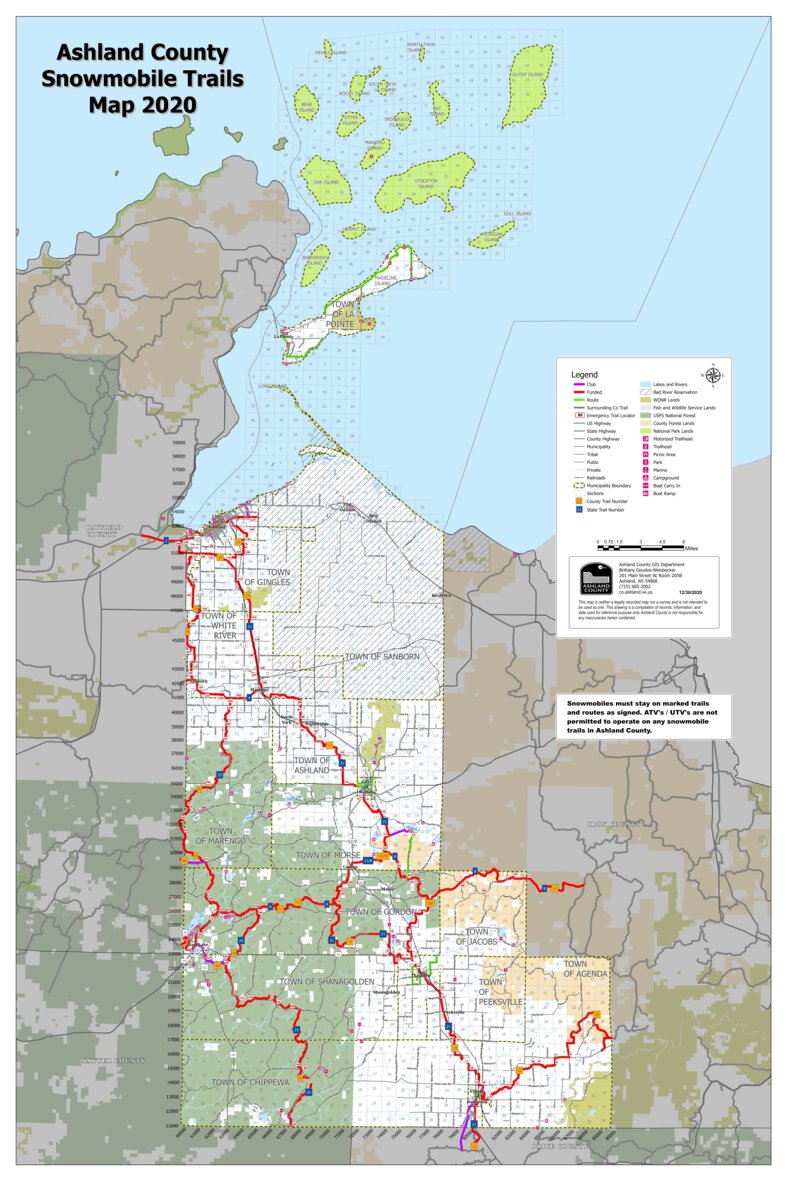 Snowmobile Trails - Ashland County, WI - 2020 Map by Ashland County | Avenza Maps