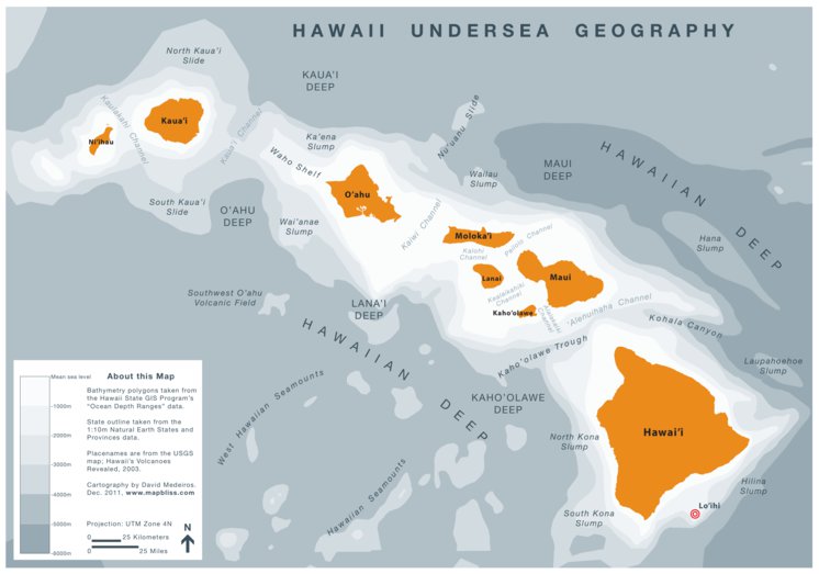 Hawaii Undersea Geography Map by Medeiros Cartography - mapbliss.com ...