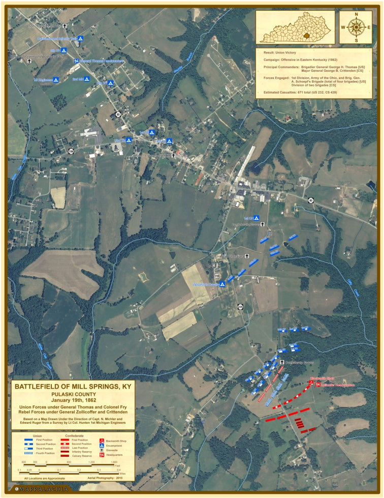 Battle of Mill Springs Kentucky Civil War Map by Mappalachia | Avenza Maps