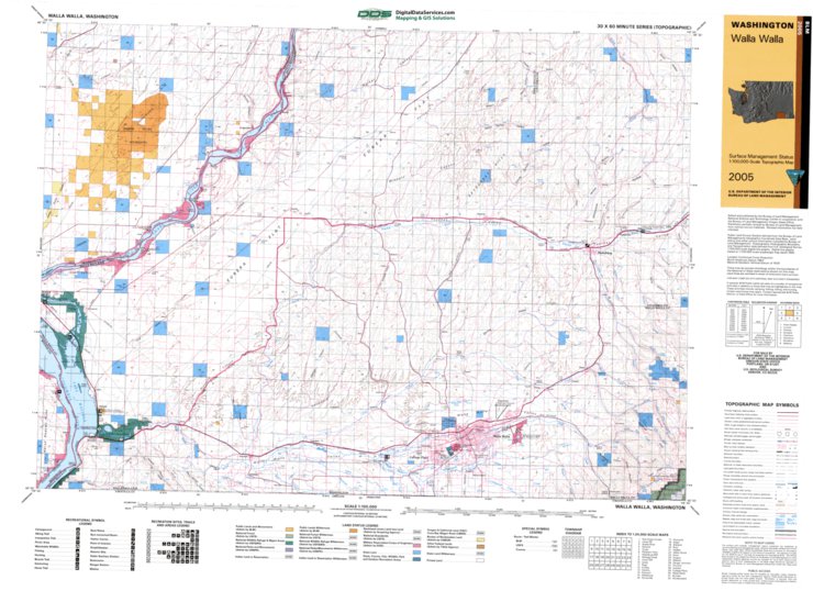 Walla Walla, WA - BLM Surface Mgmt. Map by Digital Data Services, Inc ...