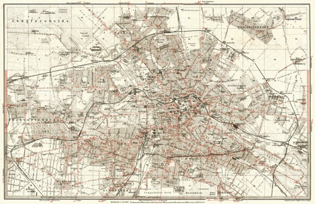 Berlin City Map With Tramway and S-Bahn Network, 1902 by Waldin ...