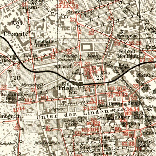 Berlin City Map With Tramway and S-Bahn Network, 1902 by Waldin ...