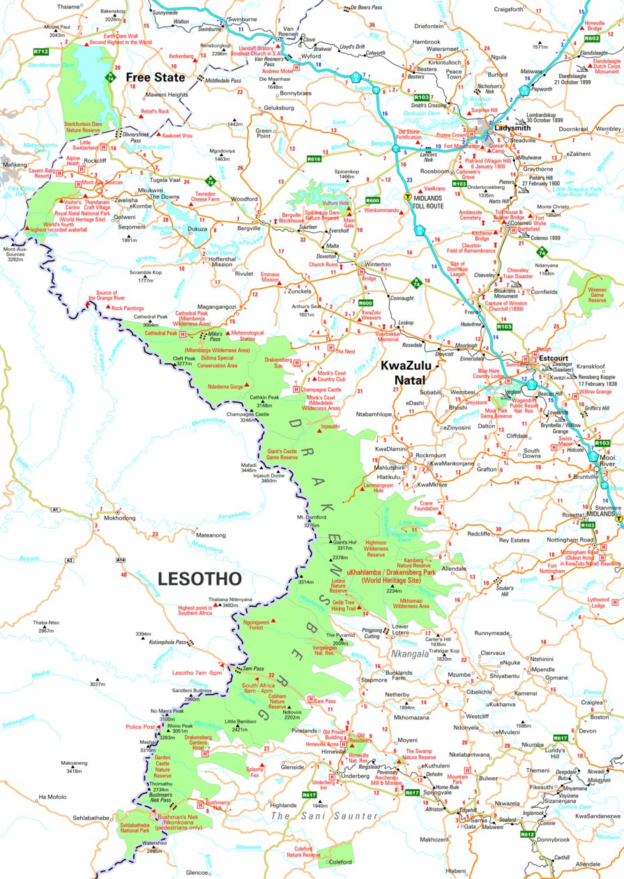 Drakensberg and Battlefields Map by MapStudio | Avenza Maps