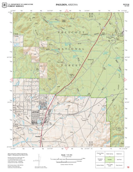 Prescott National Forest Quadrangle: PAULDEN Map by US Forest Service ...