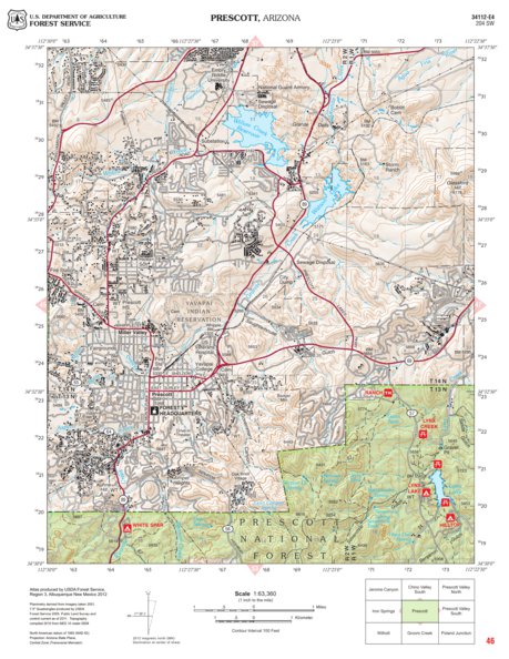 Prescott National Forest Quadrangle: PRESCOTT Map by US Forest Service ...