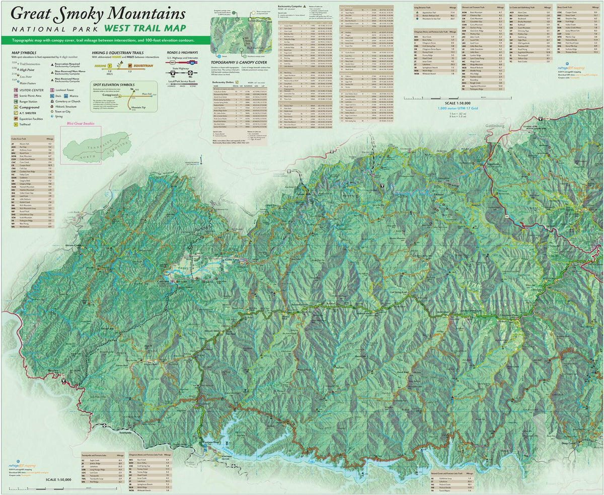 Great Smoky Mountains NP Trail Map West by outrageGIS mapping | Avenza Maps