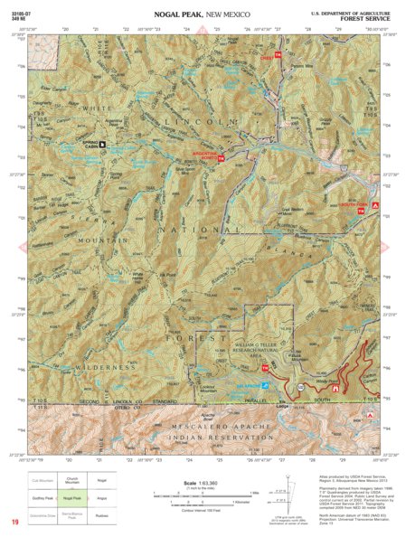 Lincoln National Forest Quadrangle: NOGAL PEAK Map by US Forest Service ...