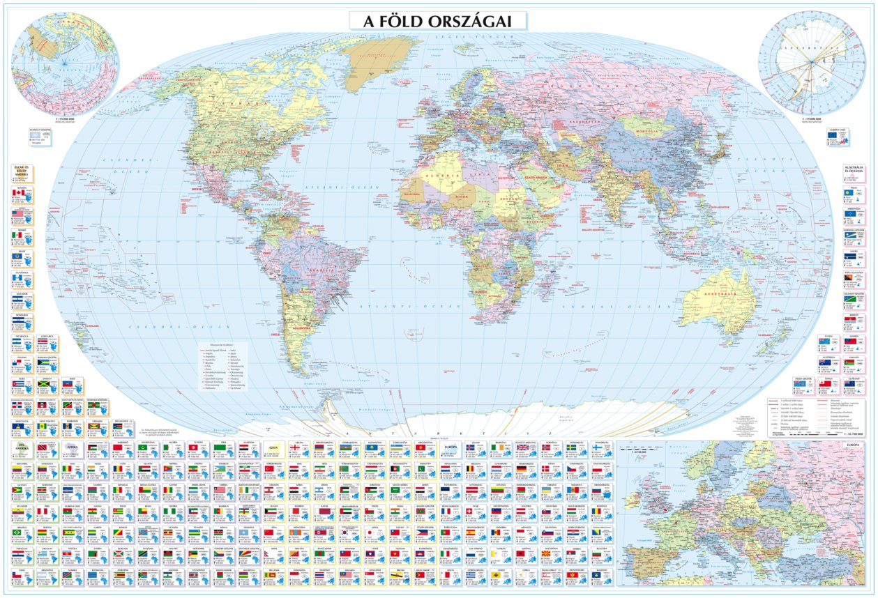 Világtérkép (A Föld országai), Political World Map in Hungarian by ...