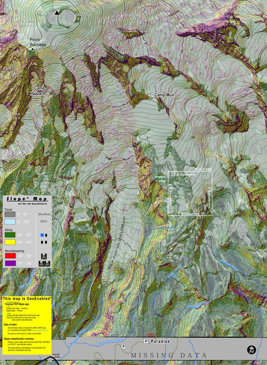 Slope Hazard Map - Mount Rainier by GPSki Maps | Avenza Maps