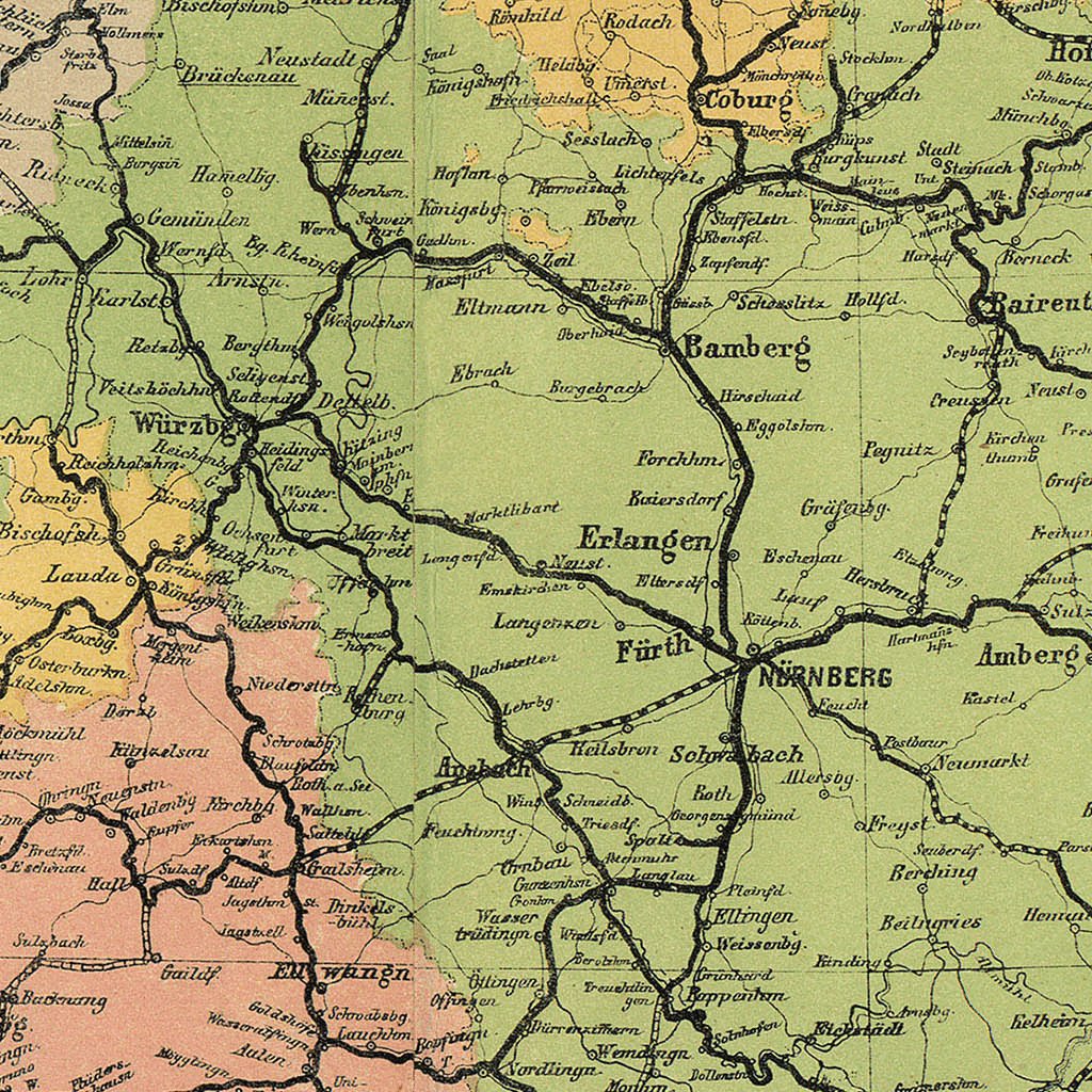 Karte der Eisenbahnen Mittel-Europas (Railway Map of the central Europe ...