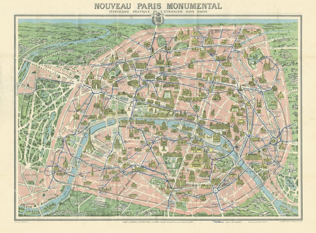 Paris city Map. Monumental Plan of Paris, about 1910 by Waldin | Avenza ...