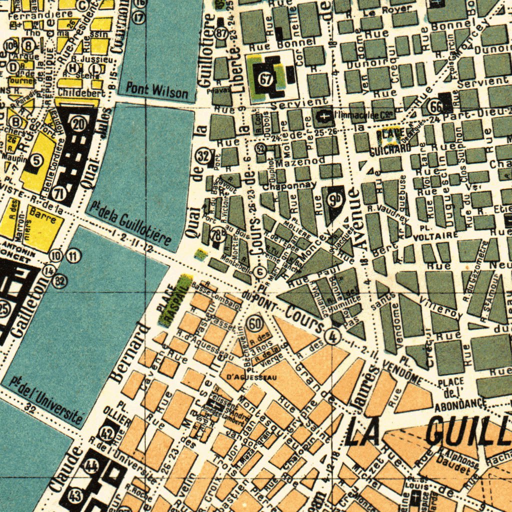 Lyon city Map, 1918 by Waldin | Avenza Maps