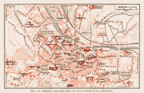 Chambéry city Map, 1913 (1:14,000) by Waldin | Avenza Maps