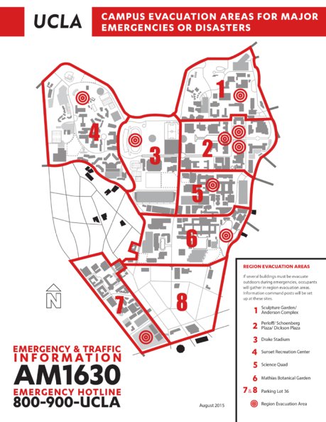 UCLA Campus Evacuation Areas for Major Emergencies or Disasters Map by ...