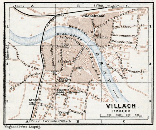 Villach town plan, 1910 Map by Waldin | Avenza Maps