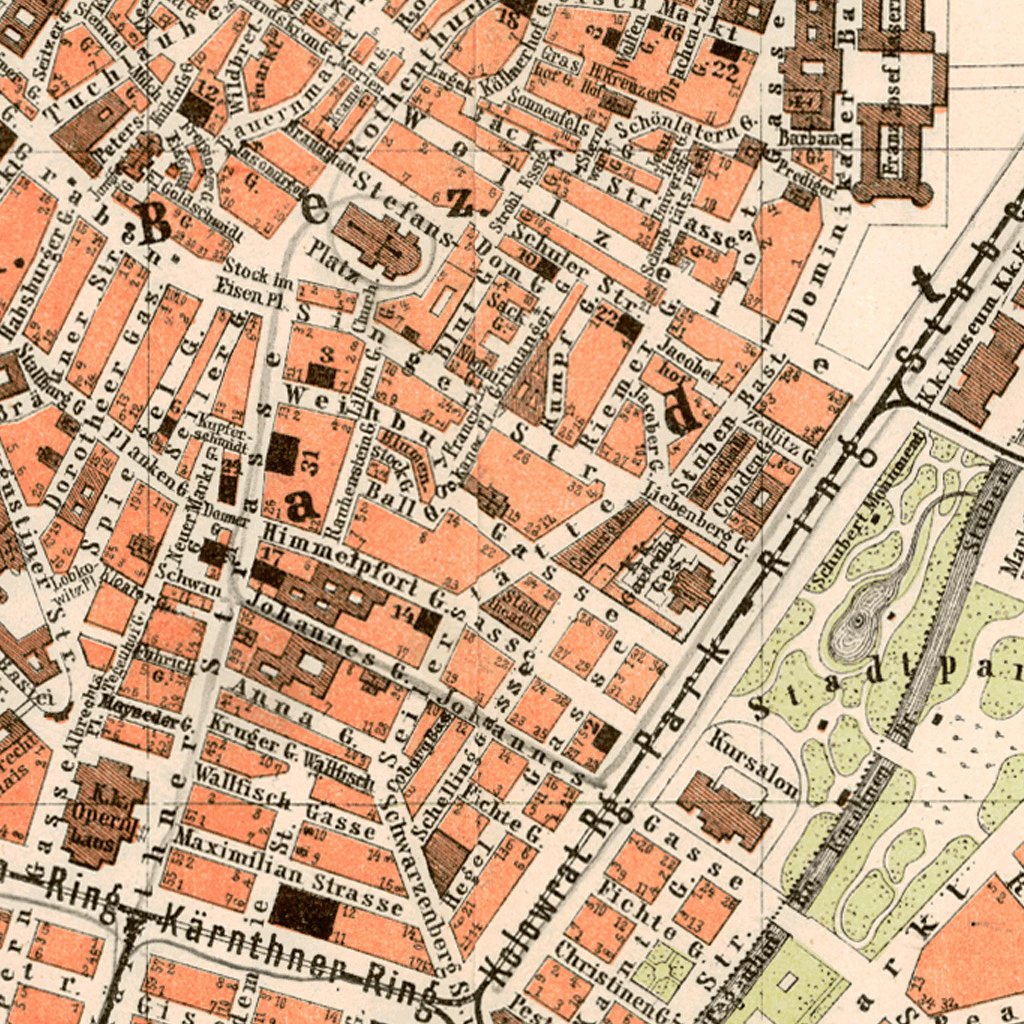 Vienna (Wien) city Map, 1884 by Waldin | Avenza Maps