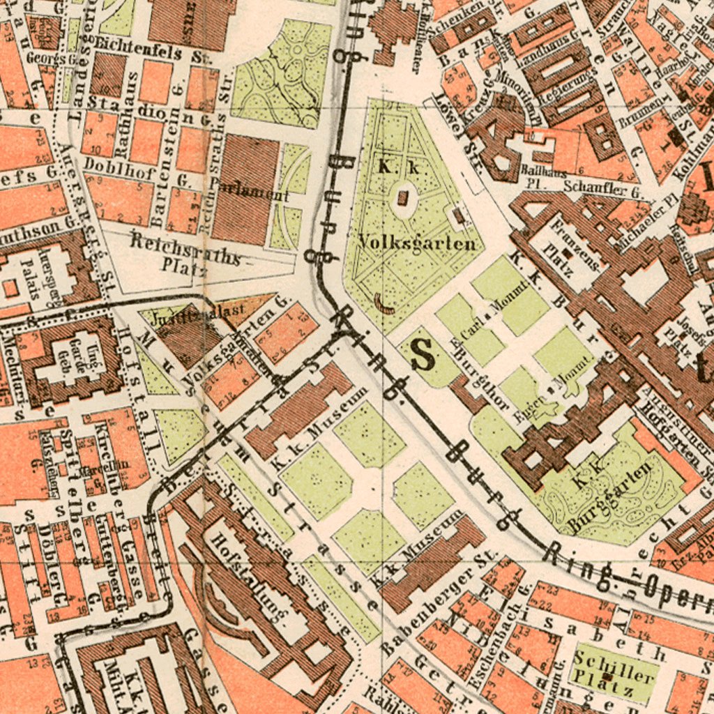 Vienna (Wien) city Map, 1884 by Waldin | Avenza Maps