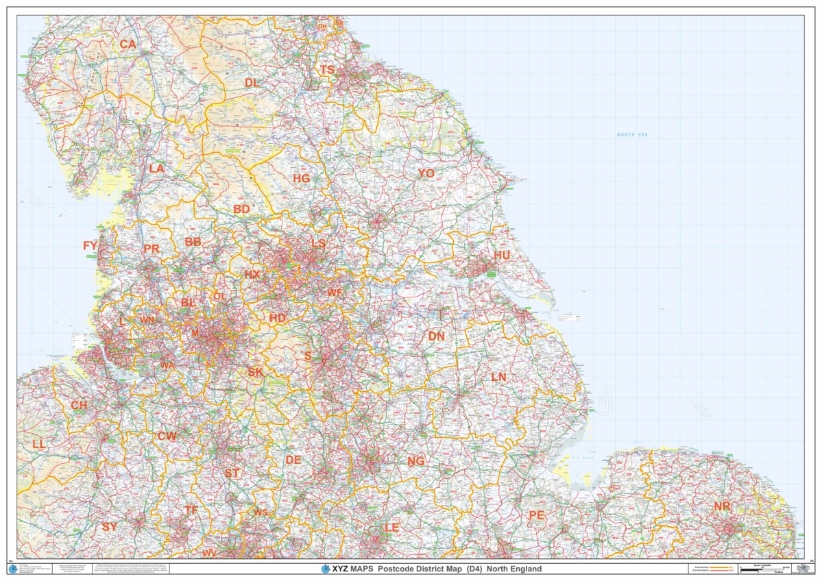 XYZ Postcode District Map - (D4) - North England by XYZ Maps | Avenza Maps