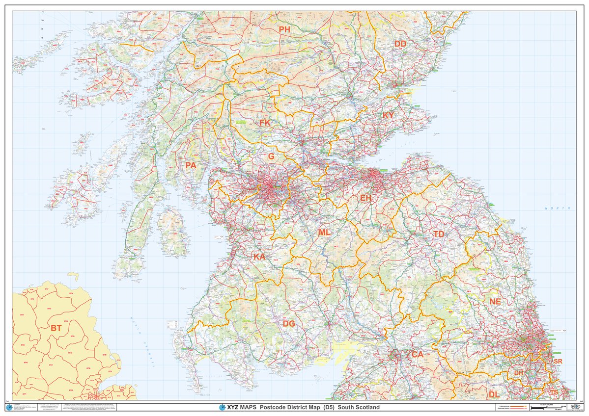 XYZ Postcode District Map - (D5) - South Scotland by XYZ Maps | Avenza Maps