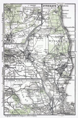 Dyrehave and environs Map (Jægersborg Dyrehave in Copenhagen), 1929 by ...