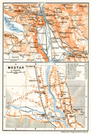 Mostar environs Map, 1913 by Waldin | Avenza Maps
