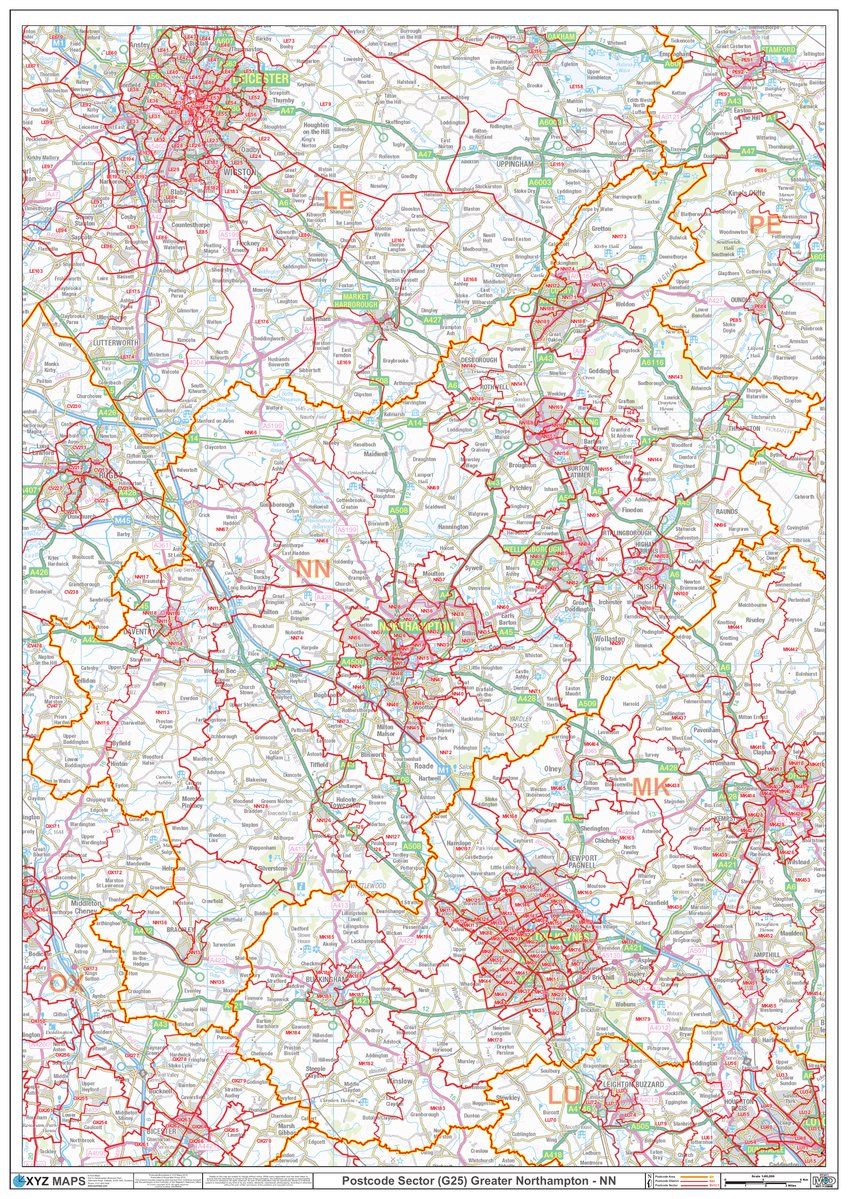XYZ Postcode Sector Map - (G25) - Northampton NN by XYZ Maps | Avenza Maps